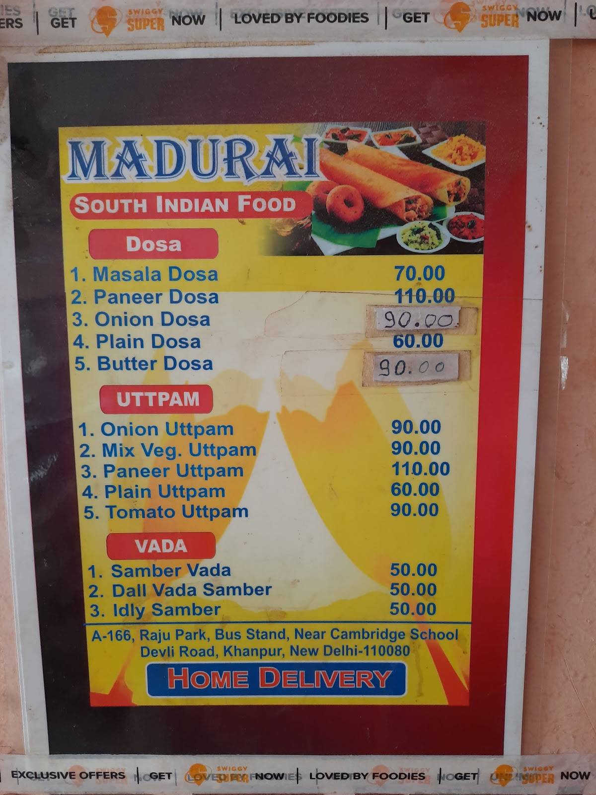 Menu at Madurai South Indian Food, New Delhi, Devli Rd