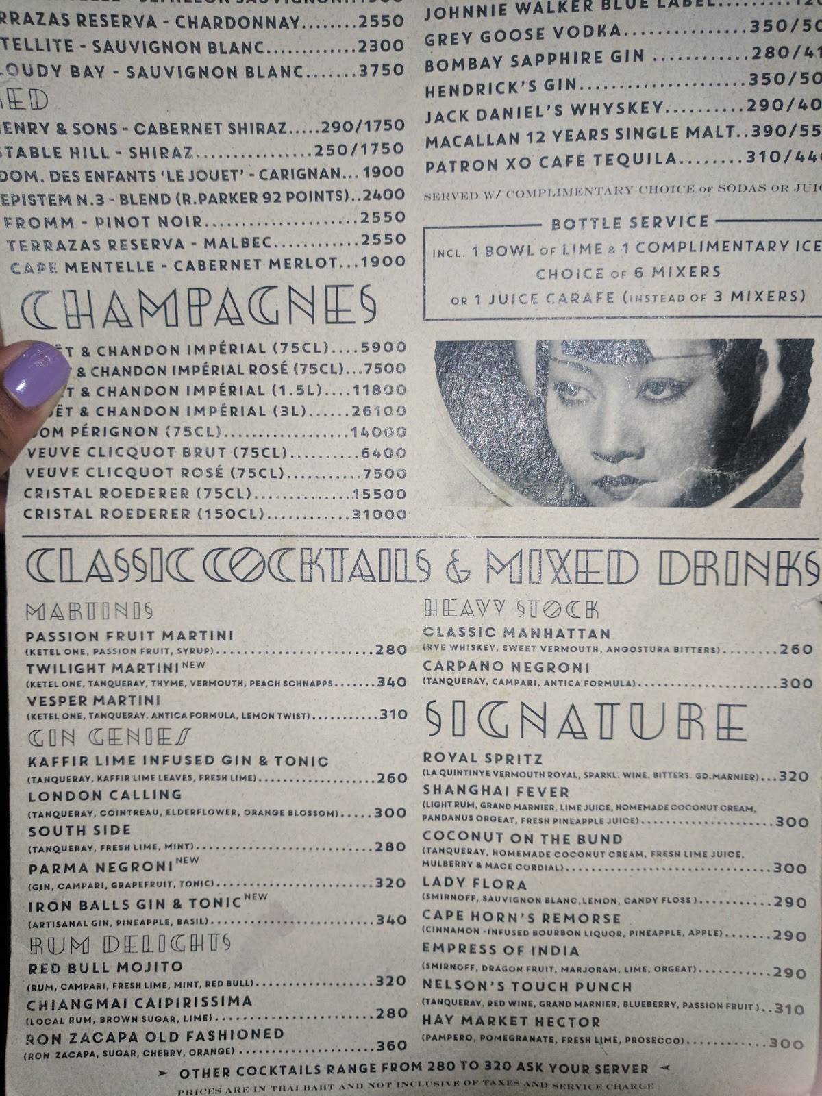 Menu at Maggie Choo's club, Bangkok