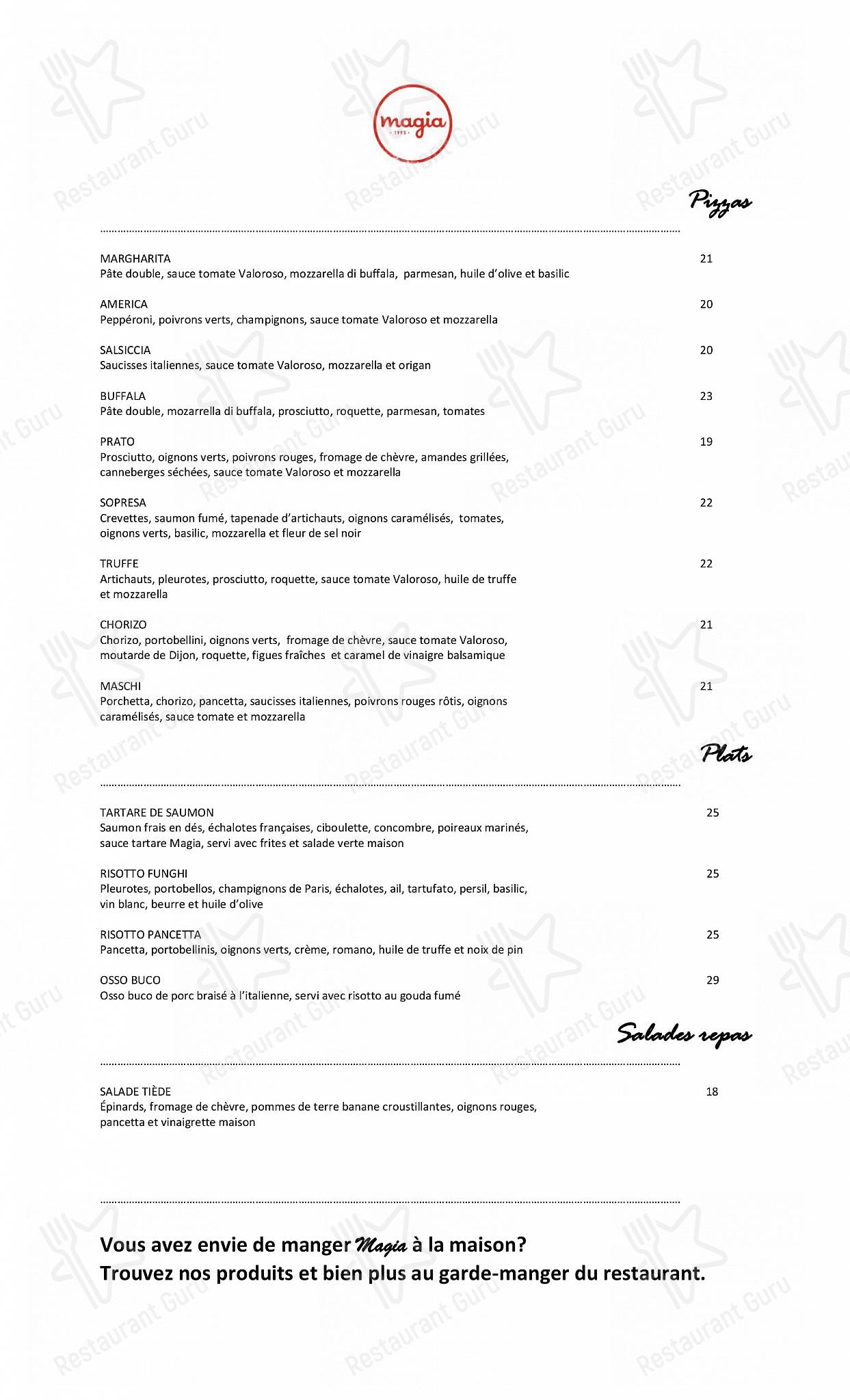 Menu au Magia restaurant et garde-manger, Longueuil