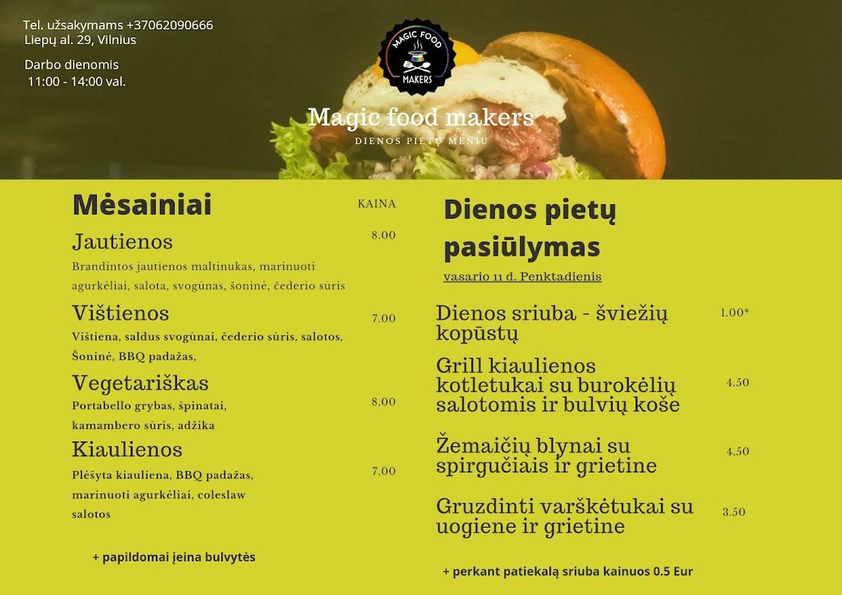 Menu at Magic Food Makers restaurant, Vilnius