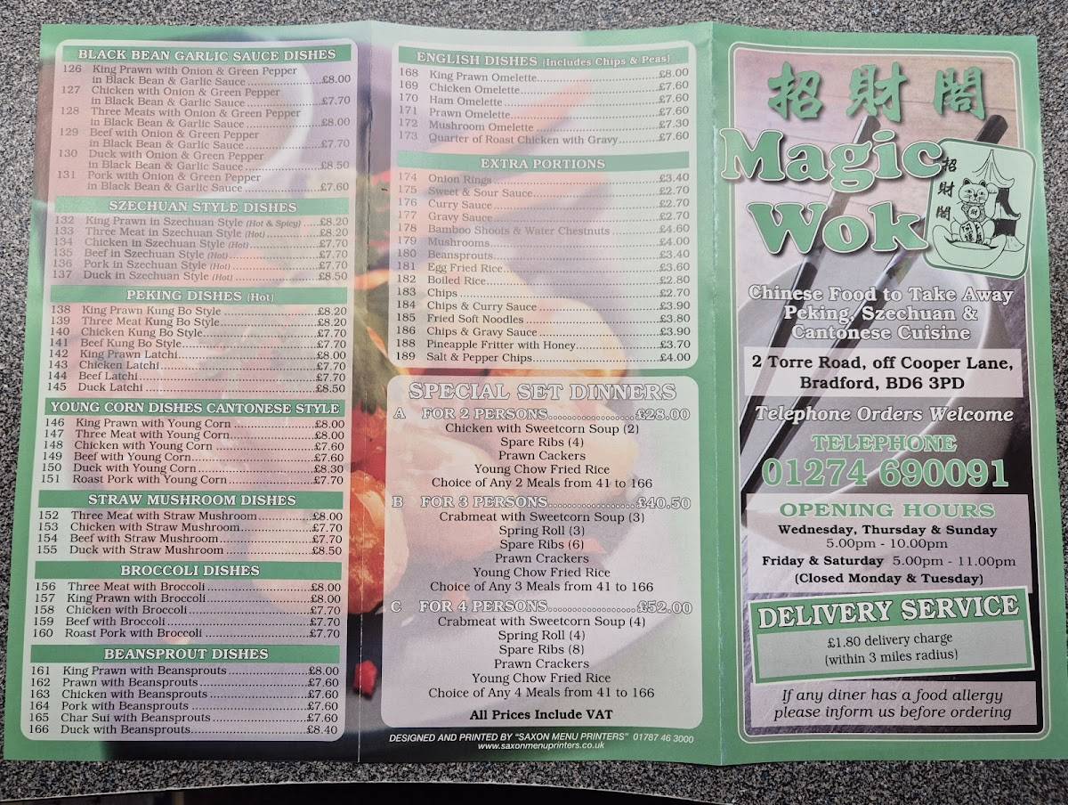 Menu at Magic Wok fast food, Bradford, 2 Torre Rd