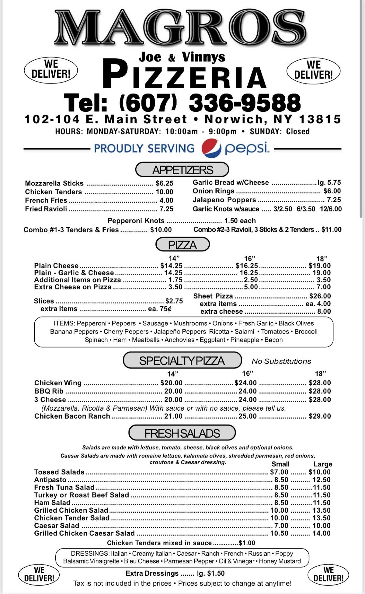 Menu at Magro's - Norwich pizzeria, Norwich