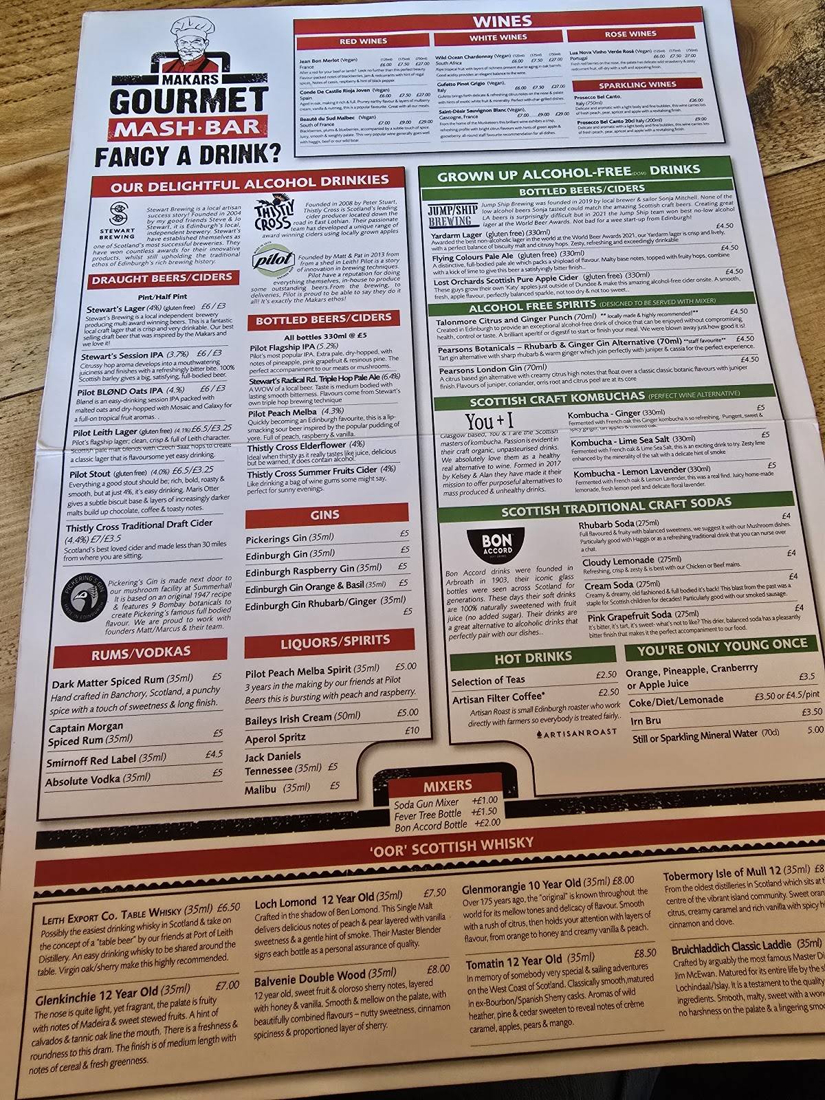 Menu at Makars Mash Bar, Edinburgh, 9-12 Bank St