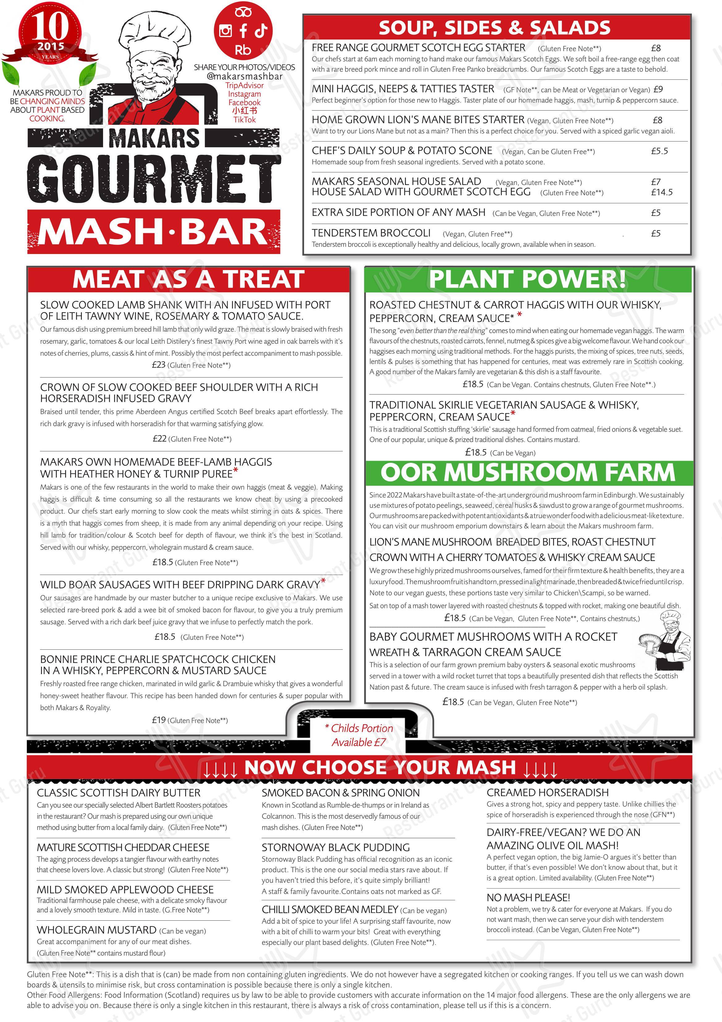 Menu at Makars Mash Bar, Edinburgh, 9-12 Bank St