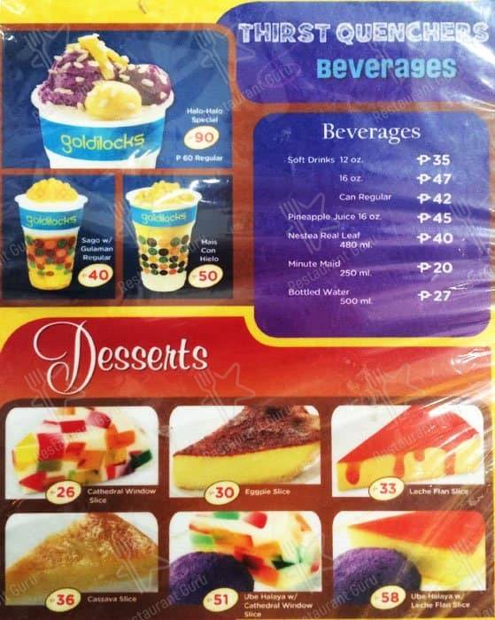 Menu at Goldilocks fast food, Makati, Glorietta 3