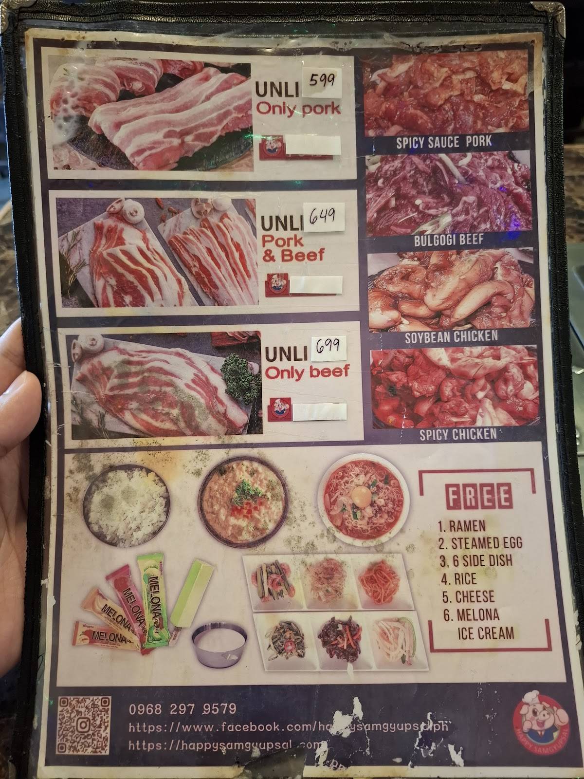 Menu at Happy Samgyupsal 해피 삼겹살 restaurant, Makati