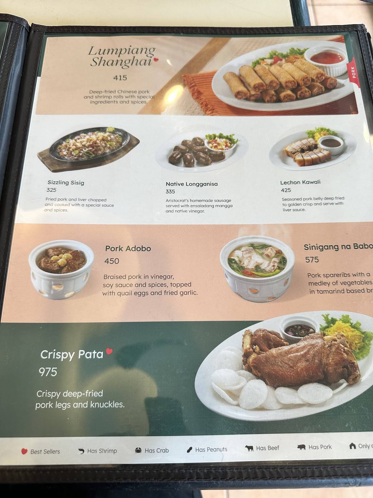 Menu at The Aristocrat Restaurant - Jupiter, Makati, 146 Jupiter