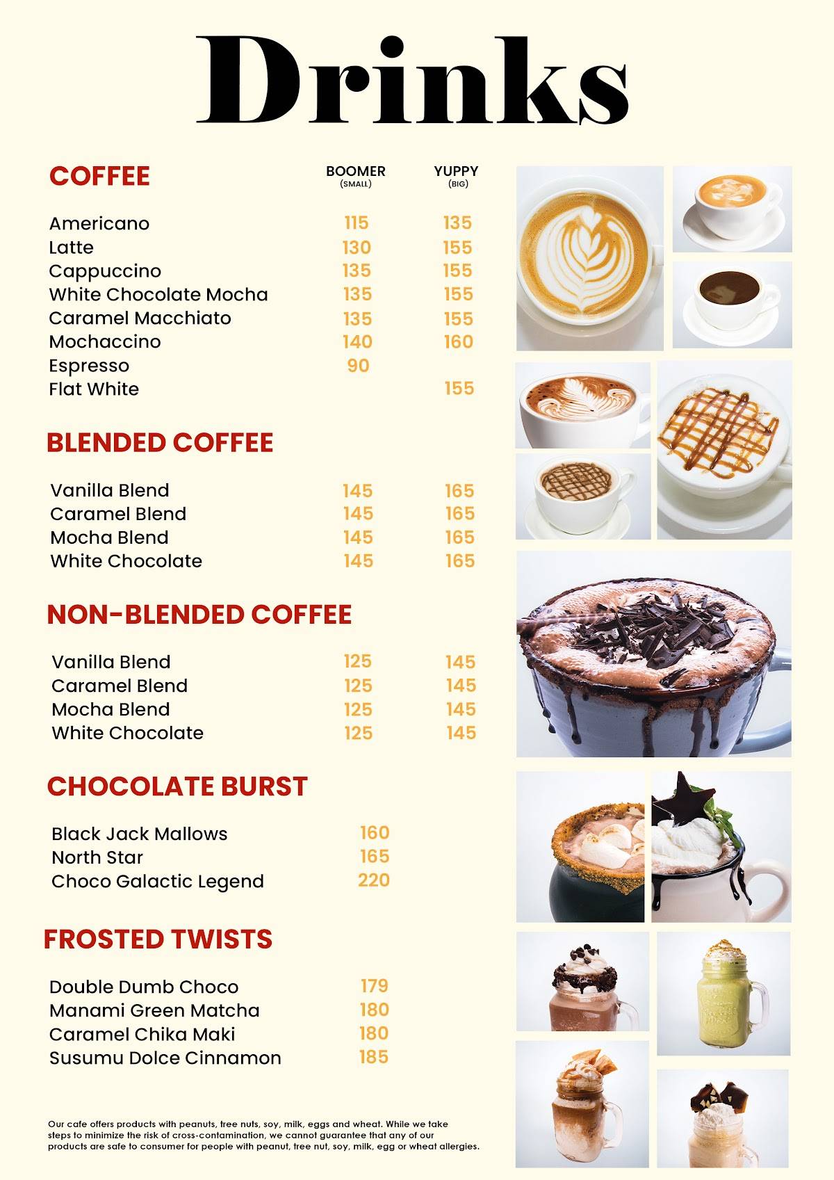Menu at Y Cafe, Makati, Brgy