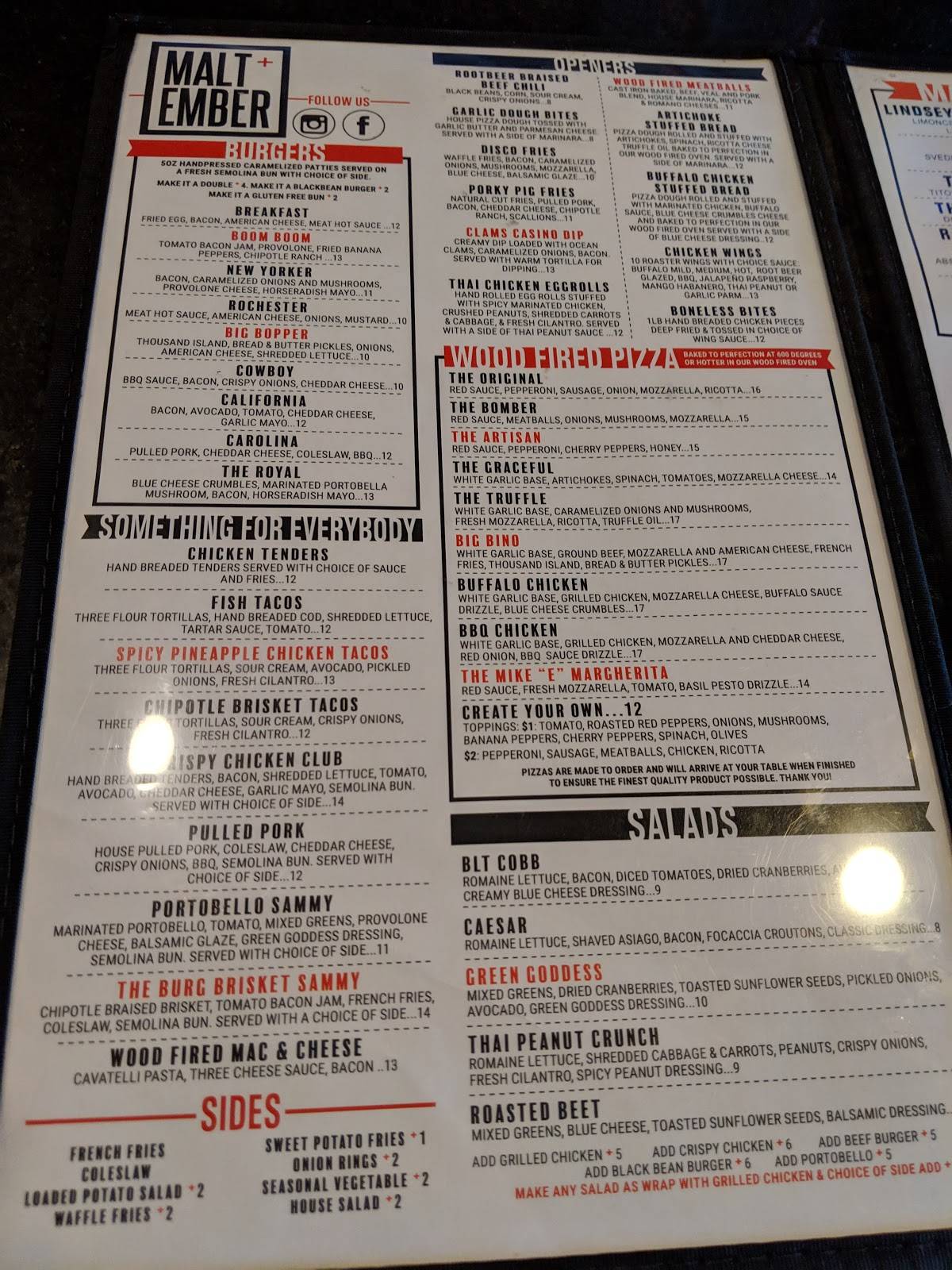 Menu at Malt and Ember Greece's Sports Bar and Restaurant, Rochester ...