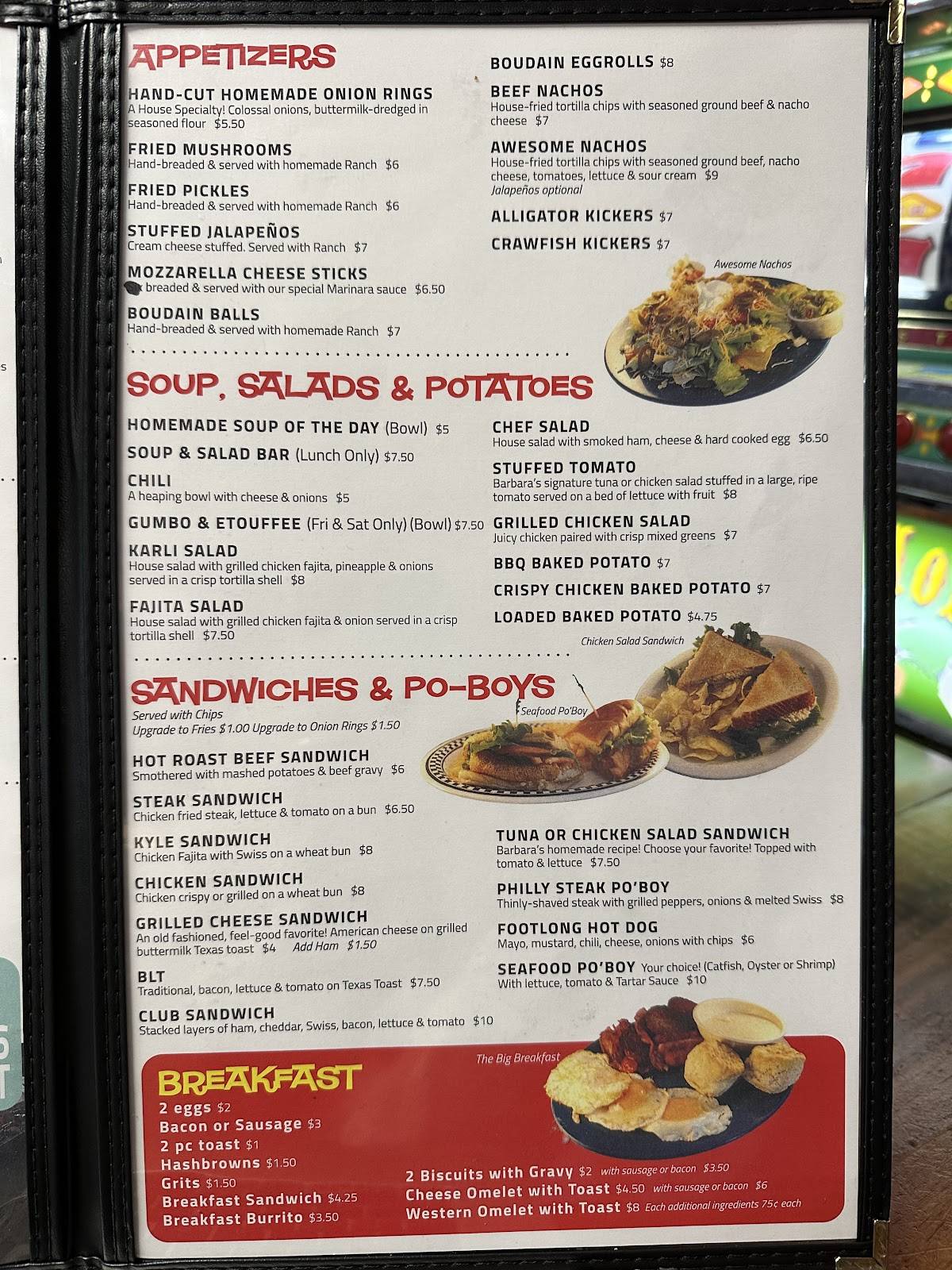 Menu at Mama Jack's restaurant, Kountze