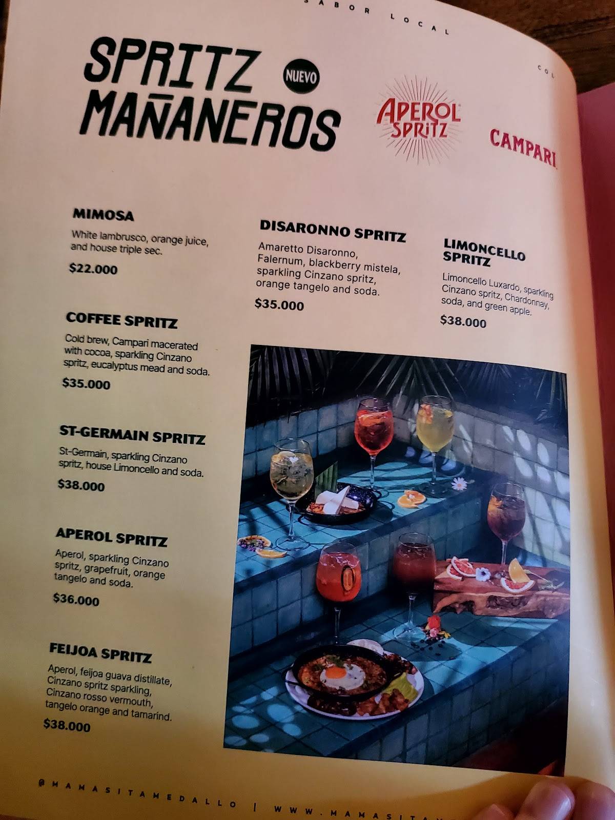 Carta del pub y bar Mamasita Medallo, Medellín