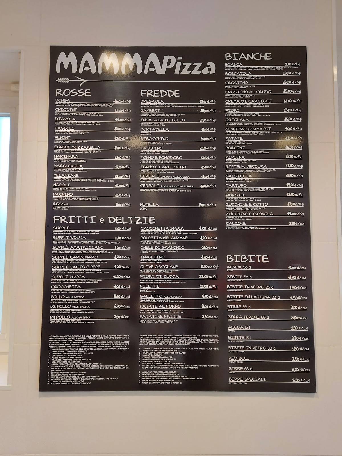 Menu da Mamma Pizza ristorante, Roma, Via Massa di San Giuliano