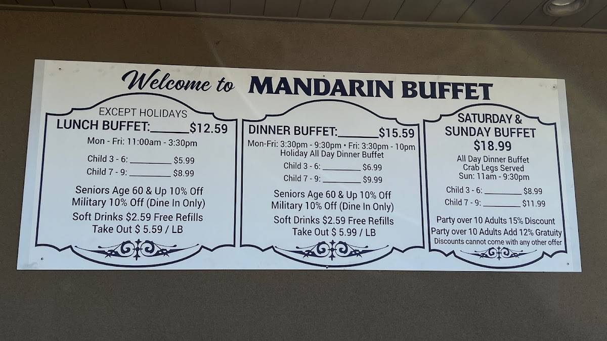 Menu at Mandarin Super Buffet restaurant, Phoenix, W Bethany Home Rd