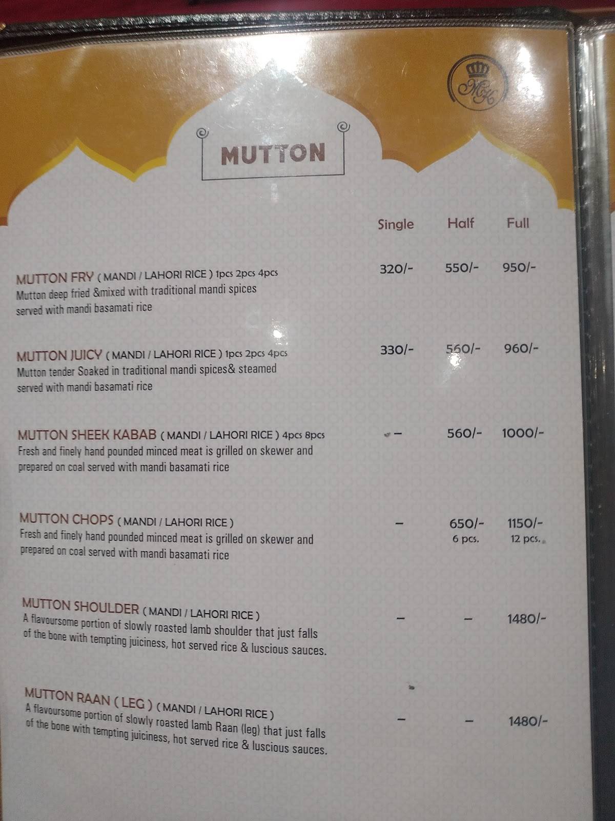 Menu at Mandi King Elite, Hyderabad
