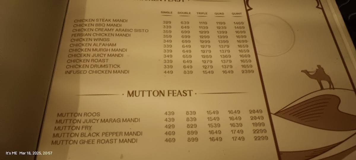 Menu at Mandi croods Vijayawada, Vijayawada