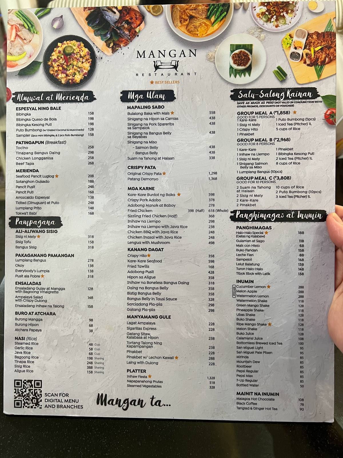 Menu at Mangan restaurant, Makati, H22G+699