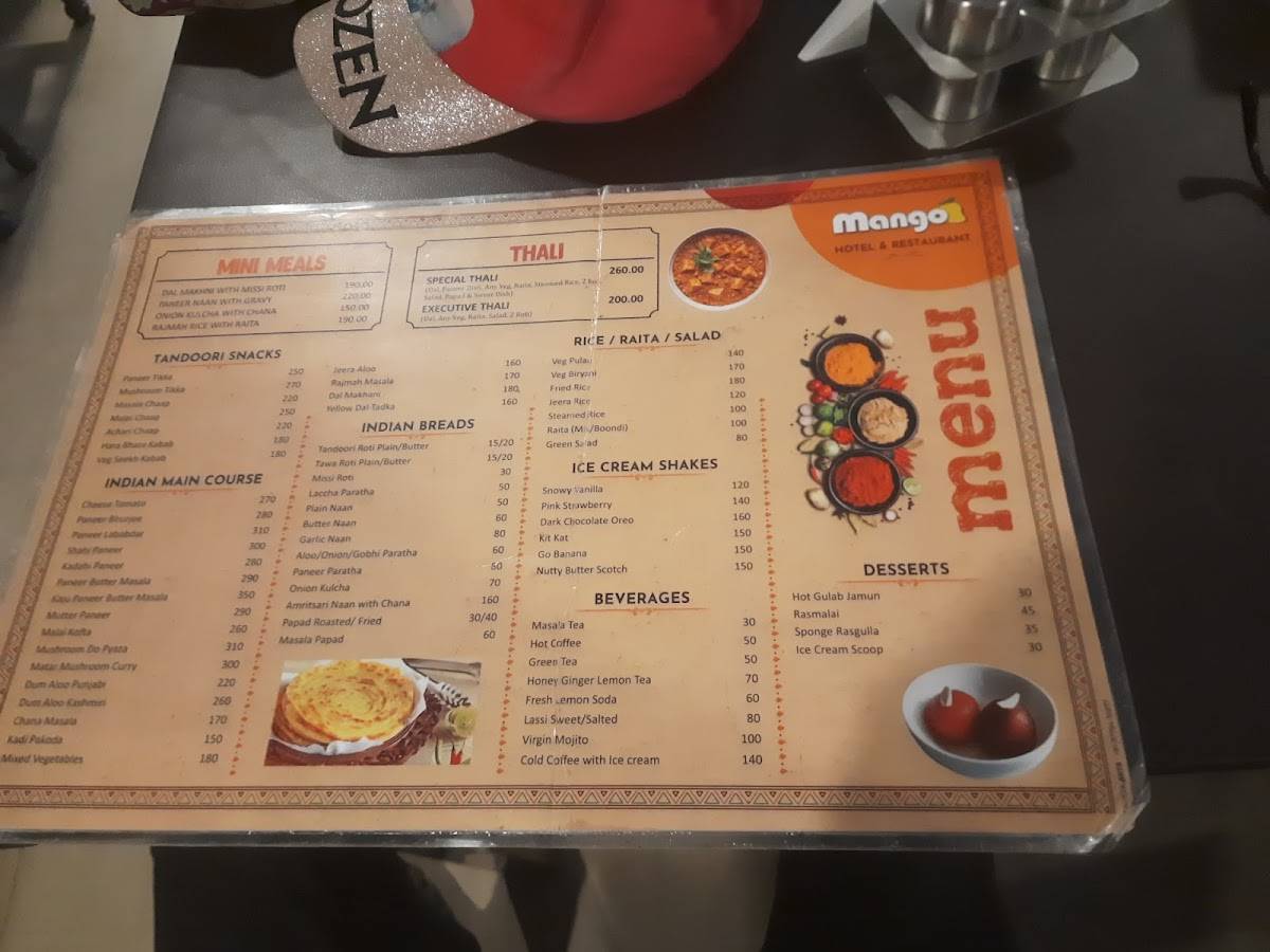 Menu at Mango Hotel, Bakery, Restaurant, Amb