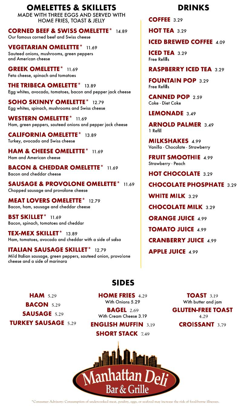 Menu at Manhattan Deli Bar & Grille, Willoughby, Ridge Rd
