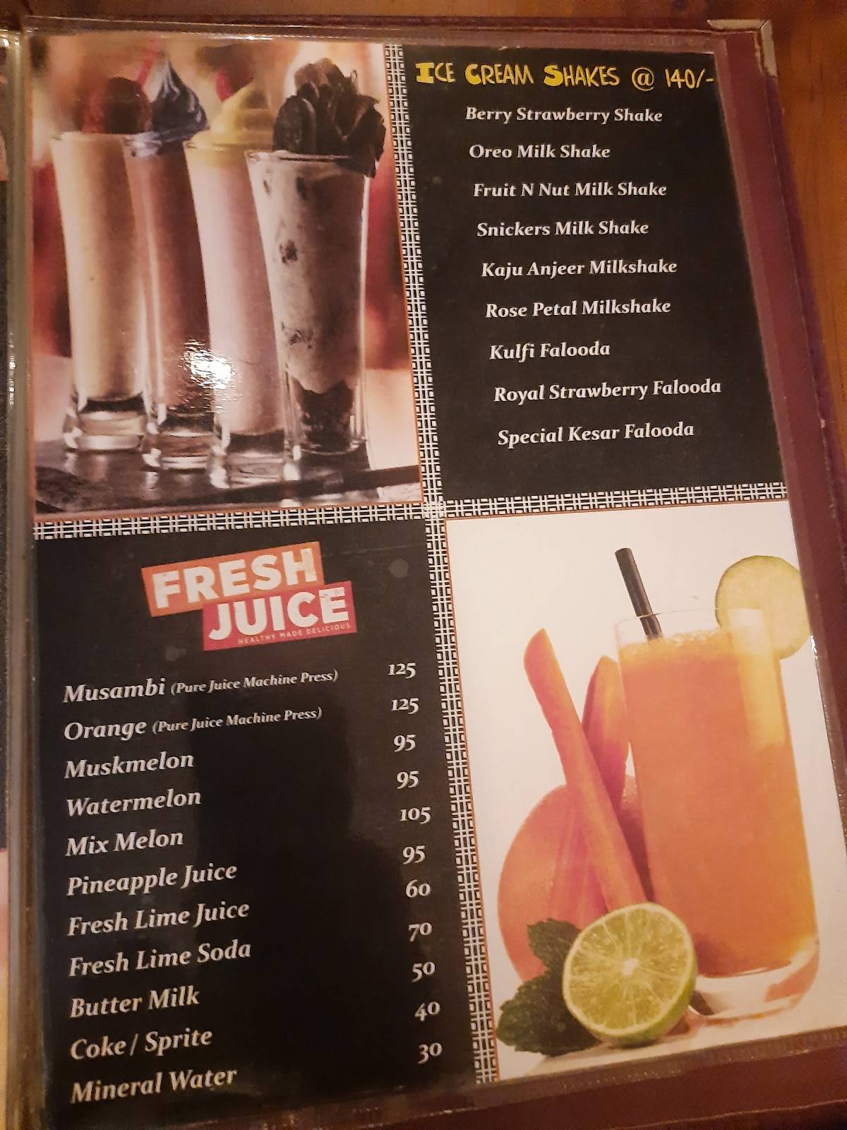 Menu at Hadiqa, Manipal, Smrithi Bhavan