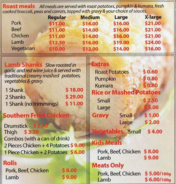 Menu at Manly Village Roast, Auckland