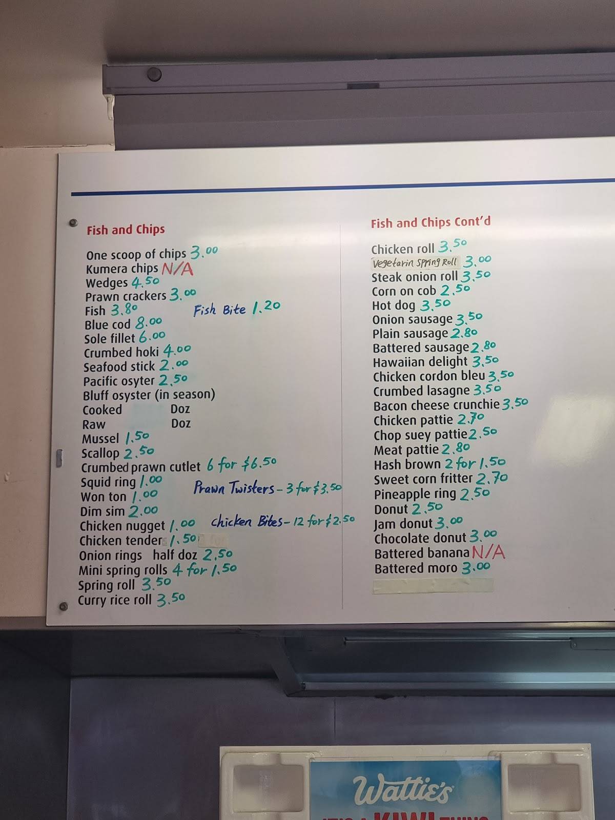 Menu at Māori Hill Takeaways fast food, Dunedin