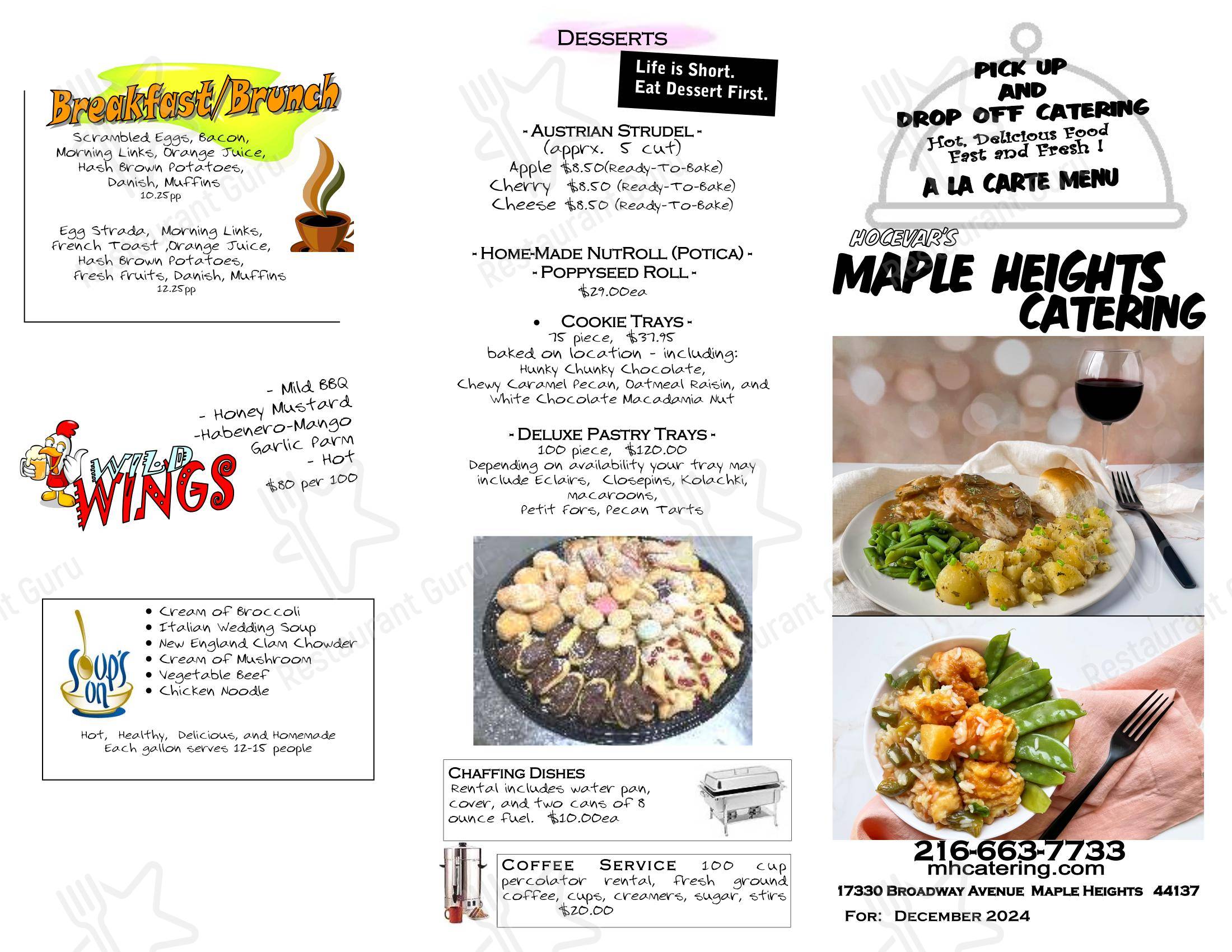 Menu at Maple Heights Catering restaurant, Maple Heights