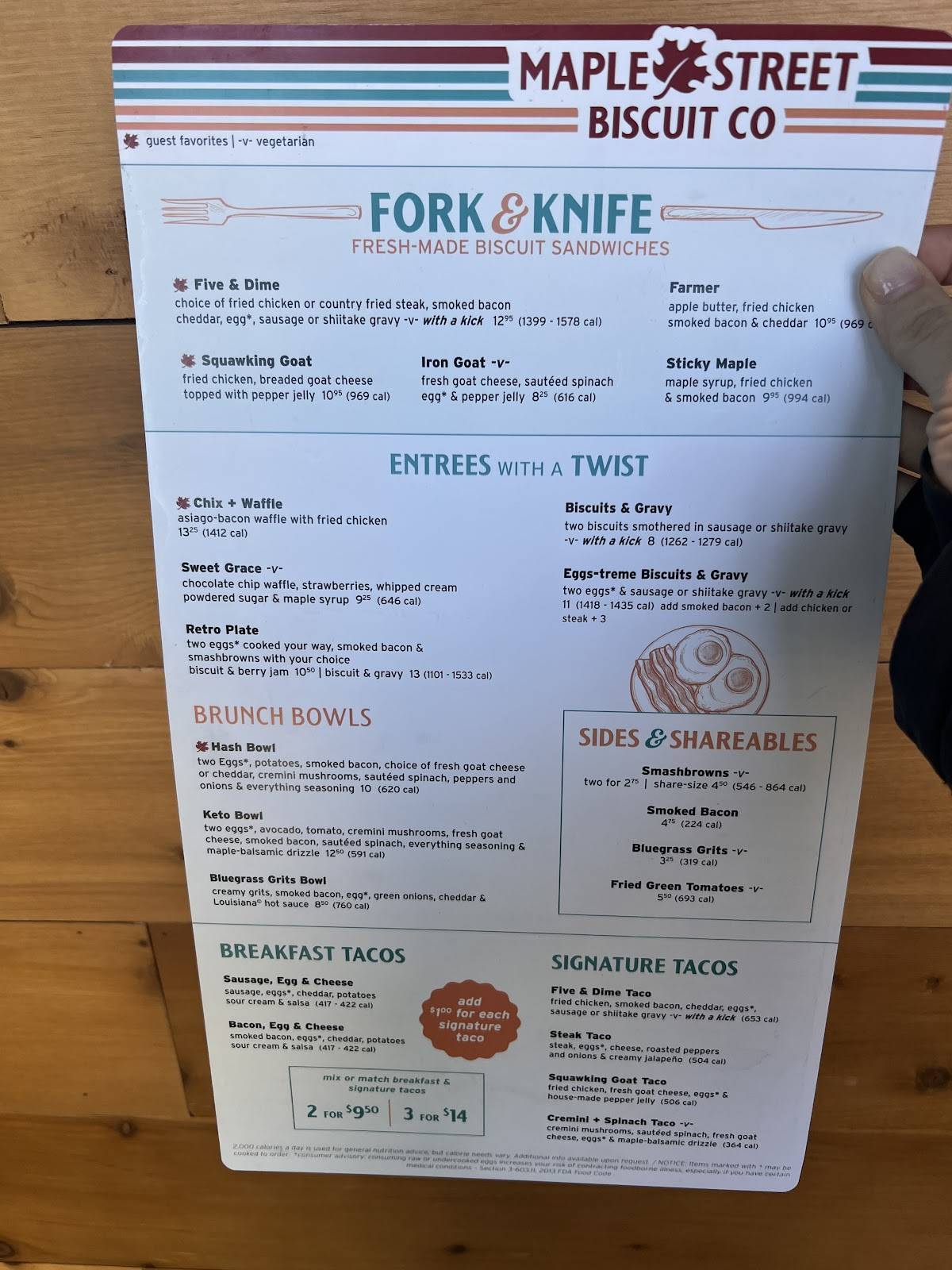 Carta del restaurante Maple Street Biscuit Company, Bee Cave