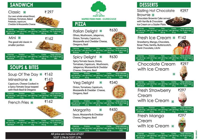 Menu at Mapro Food Park, Sultanpur