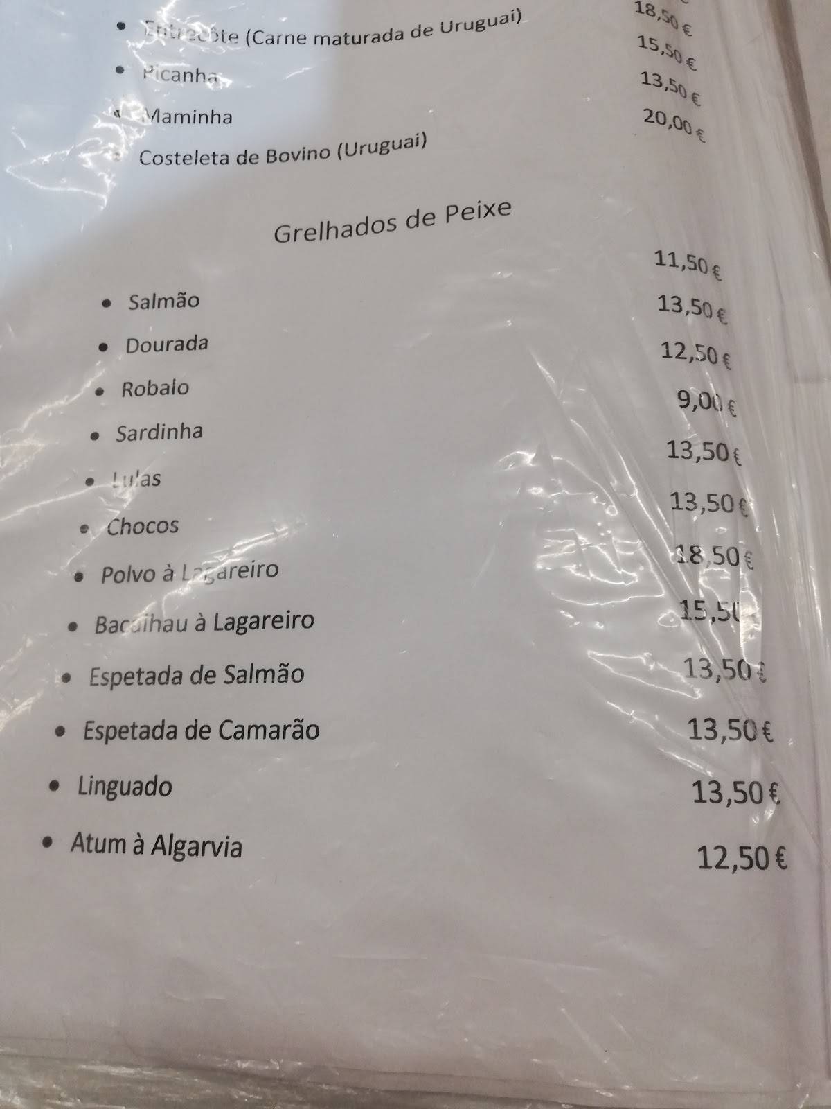 Carta del restaurante Mar e Monte, Altura