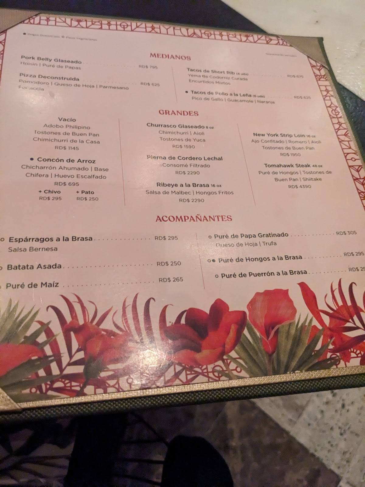 Carta del restaurante Maraca, Santo Domingo