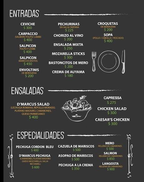 Menu at Marcus Lounge and Grill restaurant, Santo Domingo Este