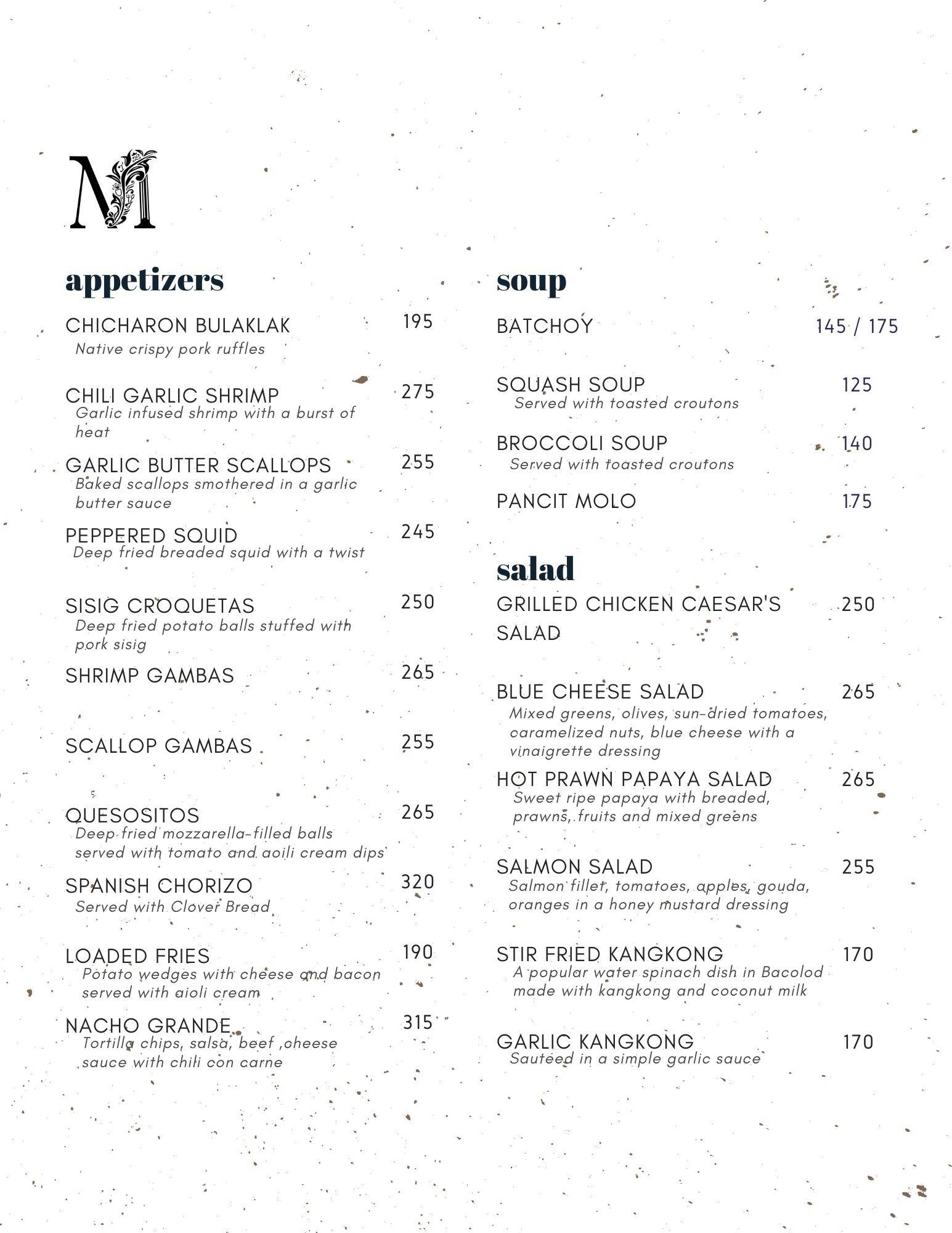 Menu at Maria Kucina Familia restaurant, Bacolod, MXP4+5FM