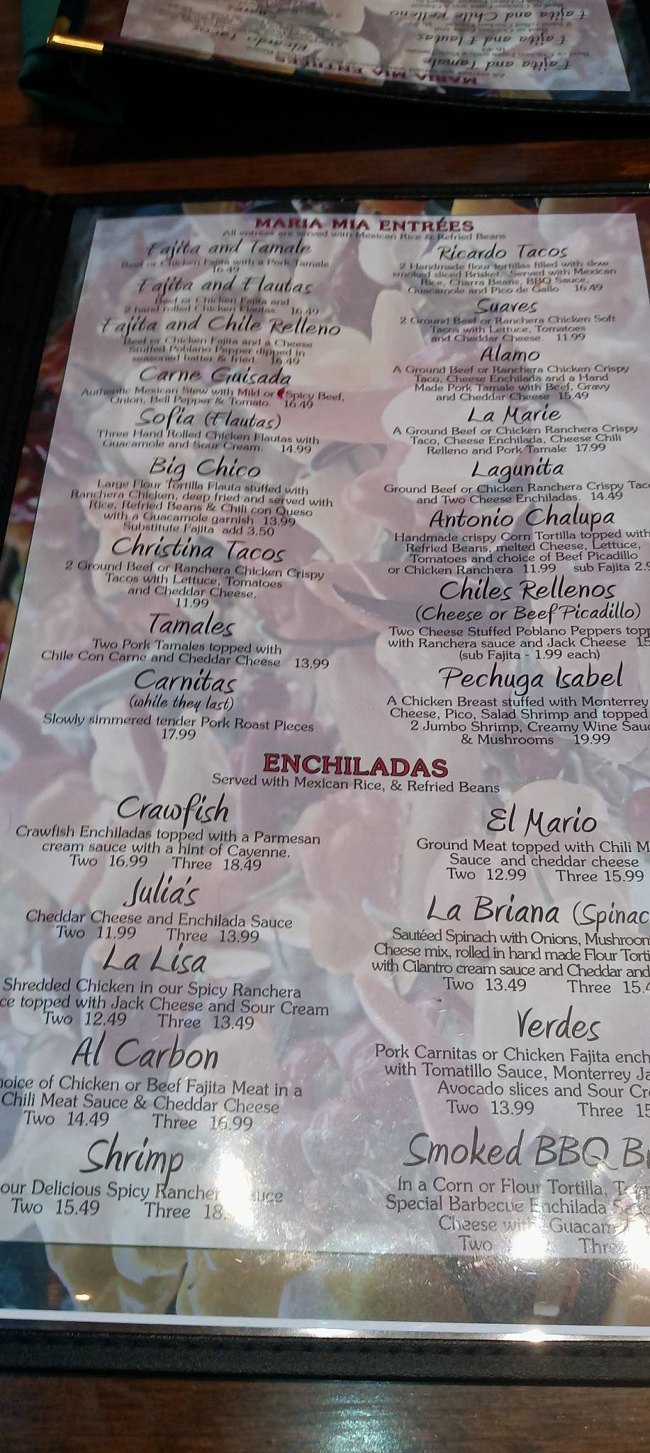 Menu at Maria Mia Tex-Mex Cantina pub & bar, College Station