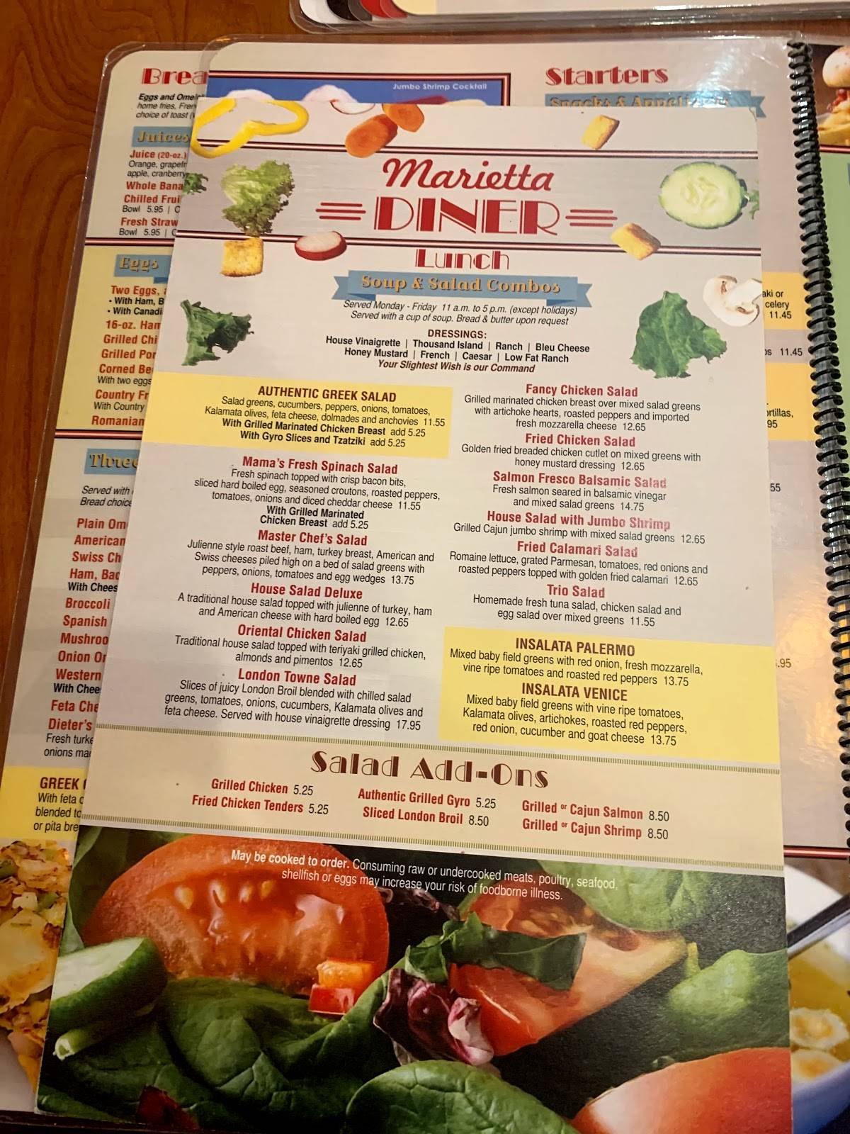 Menu at Marietta Diner restaurant, Marietta