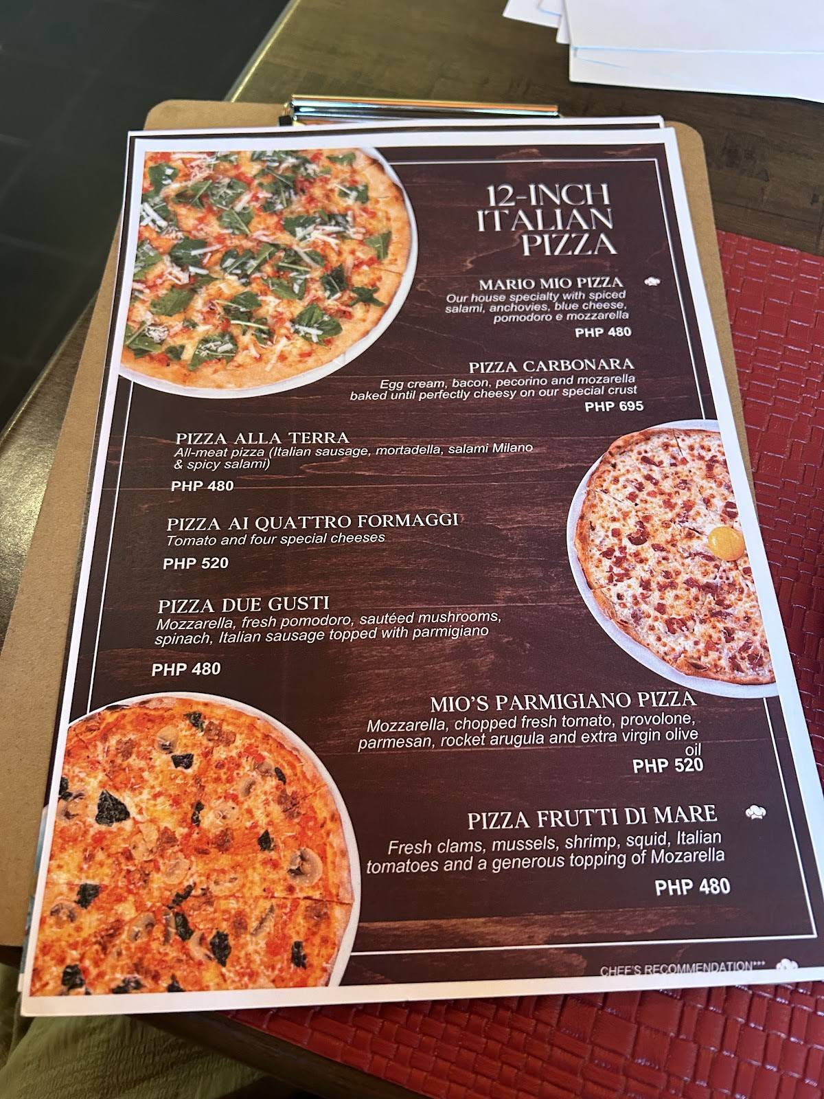 Menu at Mario Mio restaurant, Silang, 5XV7+3HF