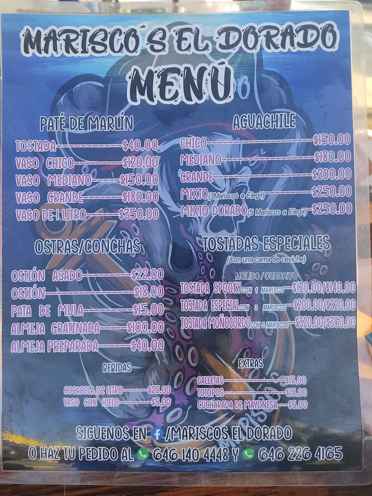 Carta del restaurante Mariscos El Dorado, Ensenada