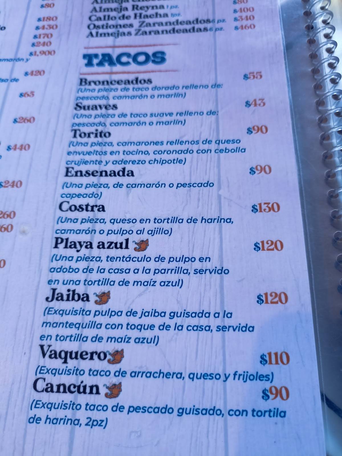 Menu at Mariscos El Pirata Altozano restaurant, Morelia