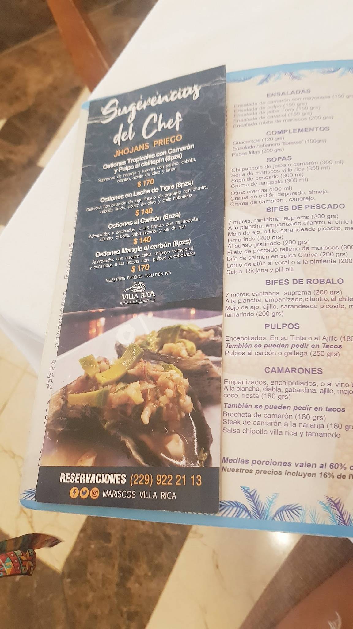 Carta del restaurante Mariscos Villa Rica Diligencias, Veracruz ...
