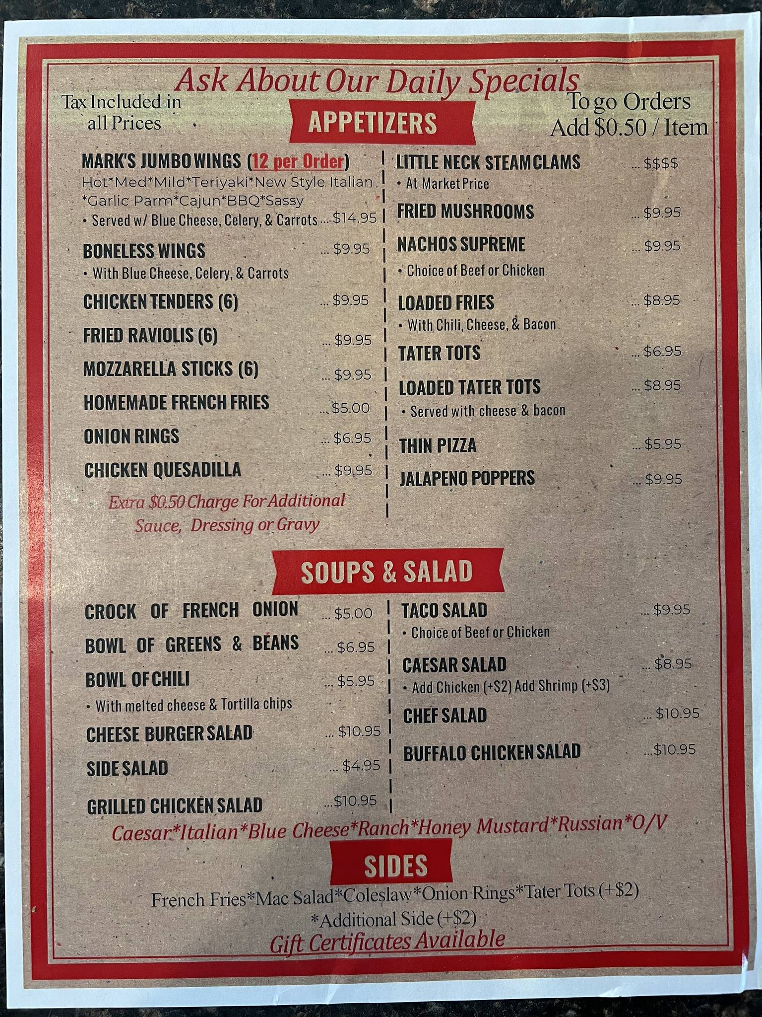 Menu at Mark's Grill pub & bar, Schenectady, 1051 Curry Rd # 1