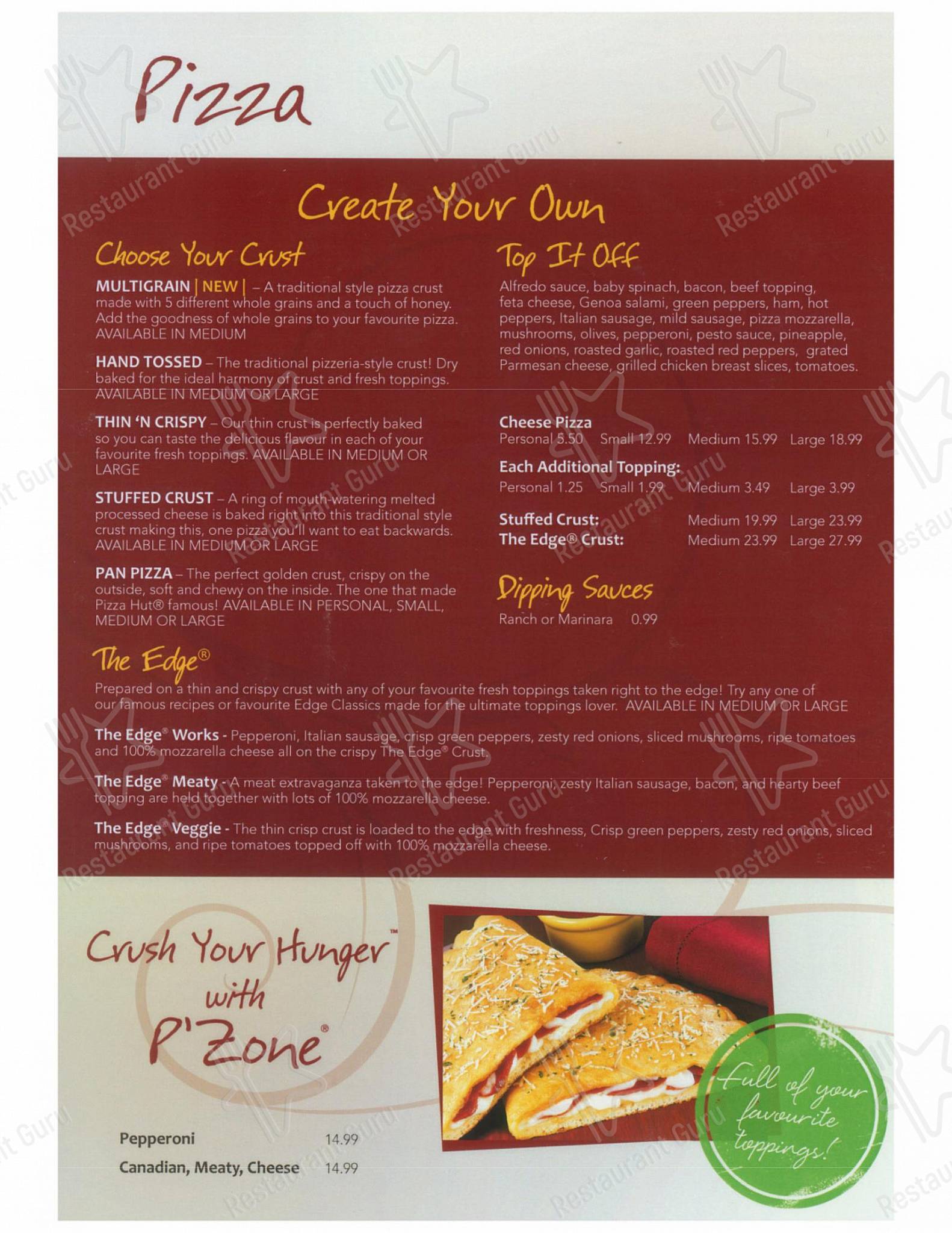 Menu at Mark's Family Restaurant, Yellowknife