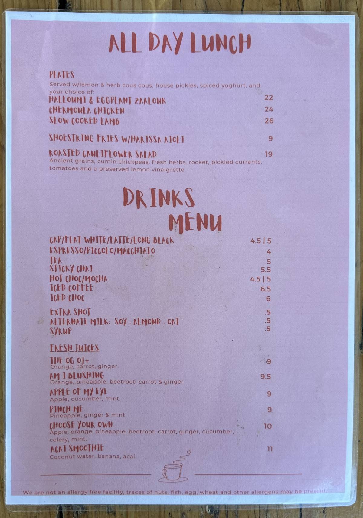 Menu at The North End Cafe, Maroubra, 24 McKeon St