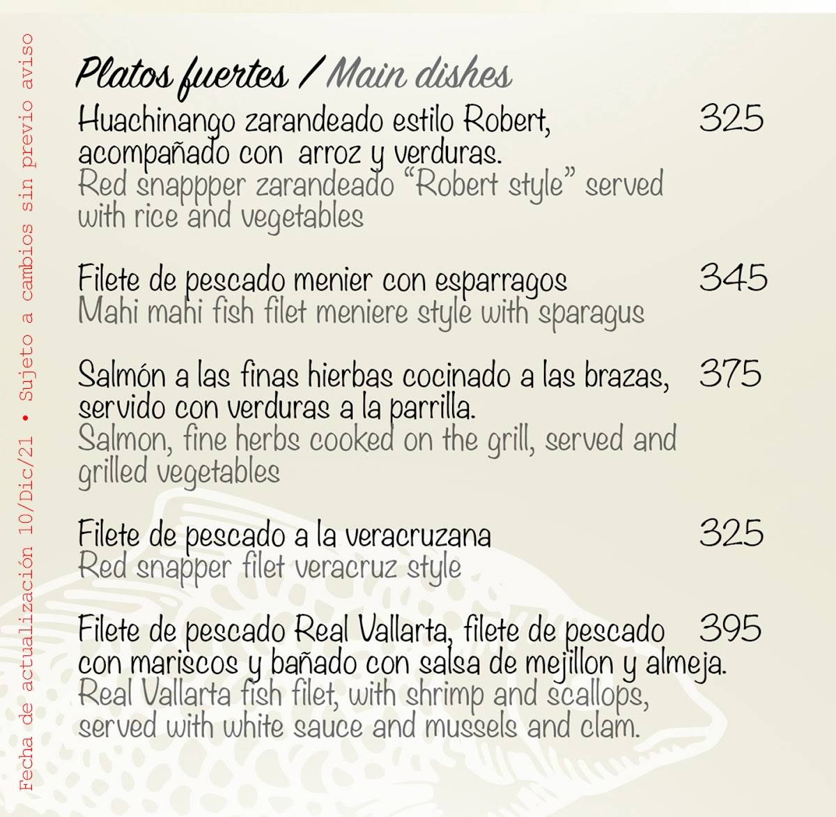 Menu at Martini en Fuego Grill Restaurant, Puerto Vallarta