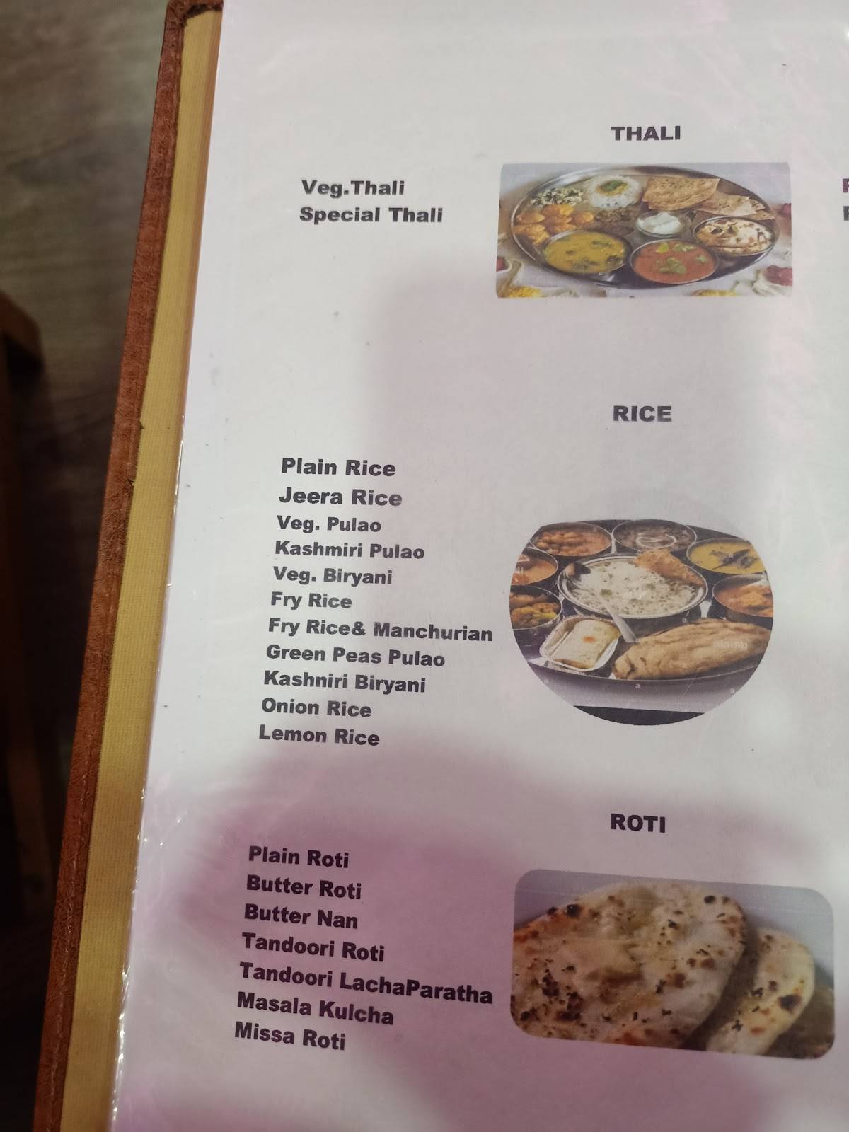 Menu at Marwari Rasoi, Rangpo