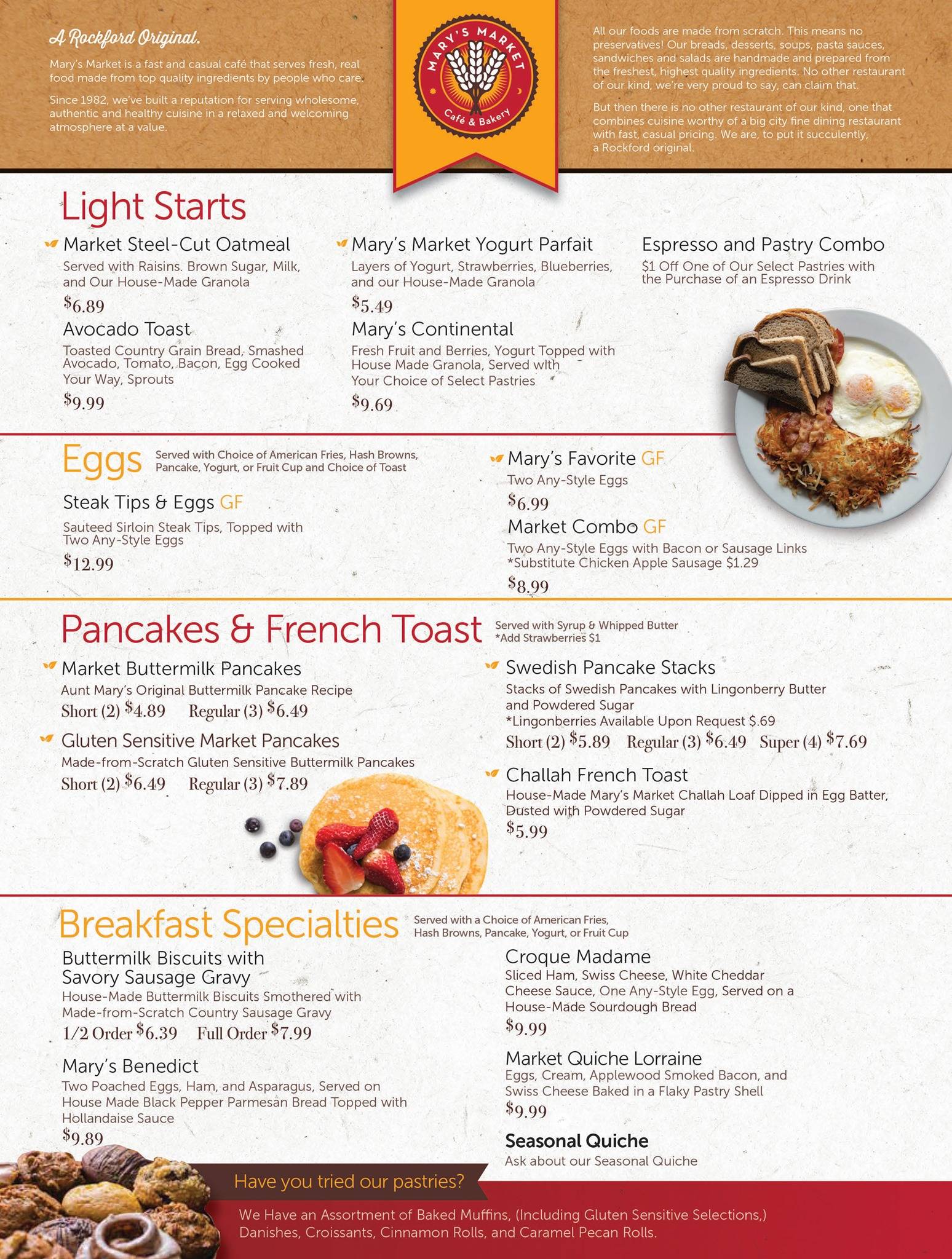 Menu at Mary's Market cafe, Roscoe