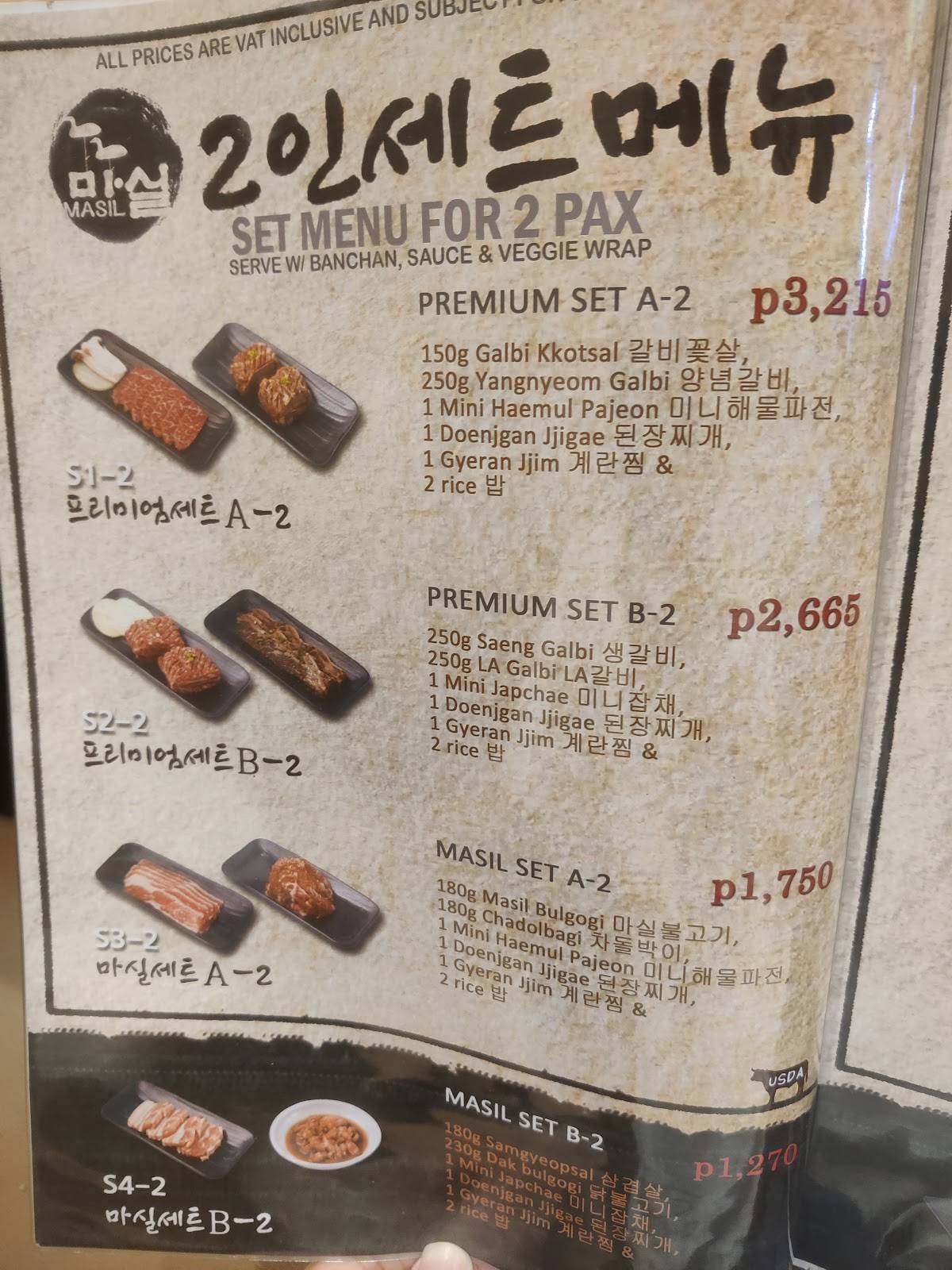 Menu at Masil restaurant, Pasig, Capitol Commons
