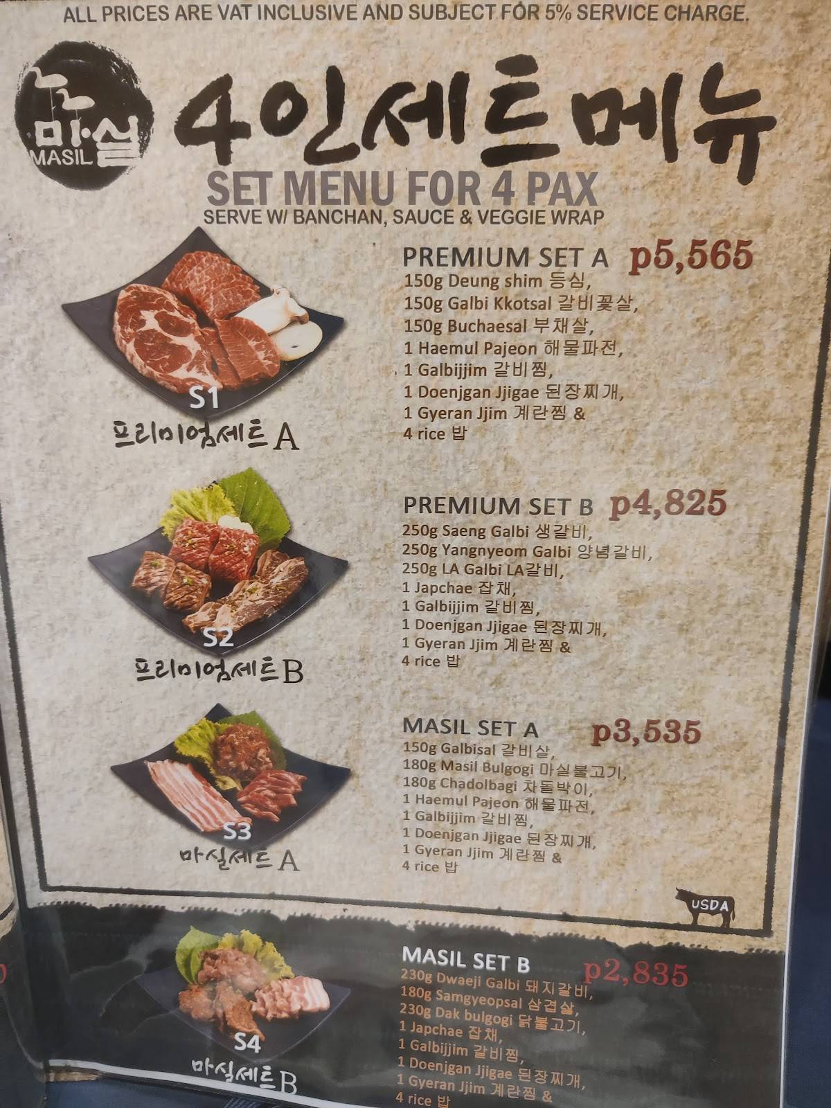 Menu at Masil restaurant, Pasig, Capitol Commons