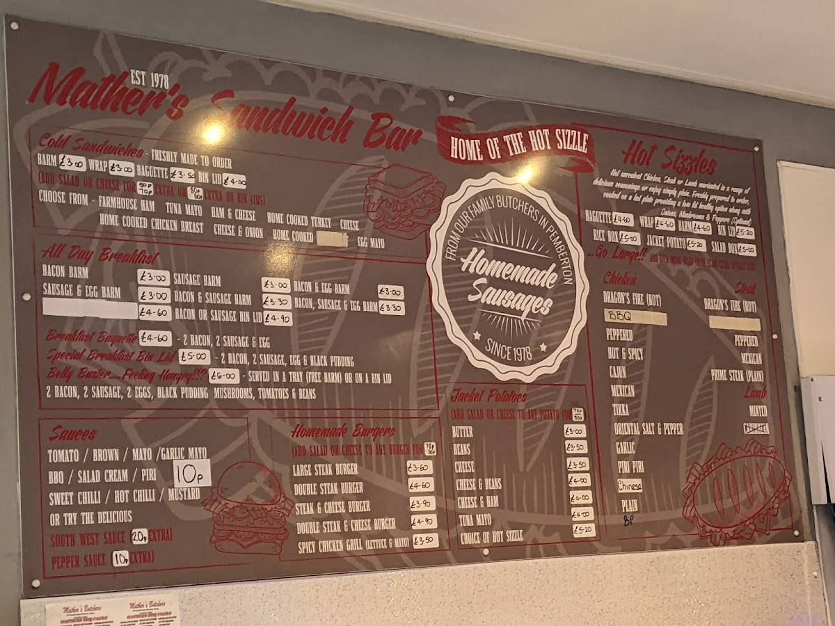 Menu at Mather's Sandwich Bar (Ashton), Wigan