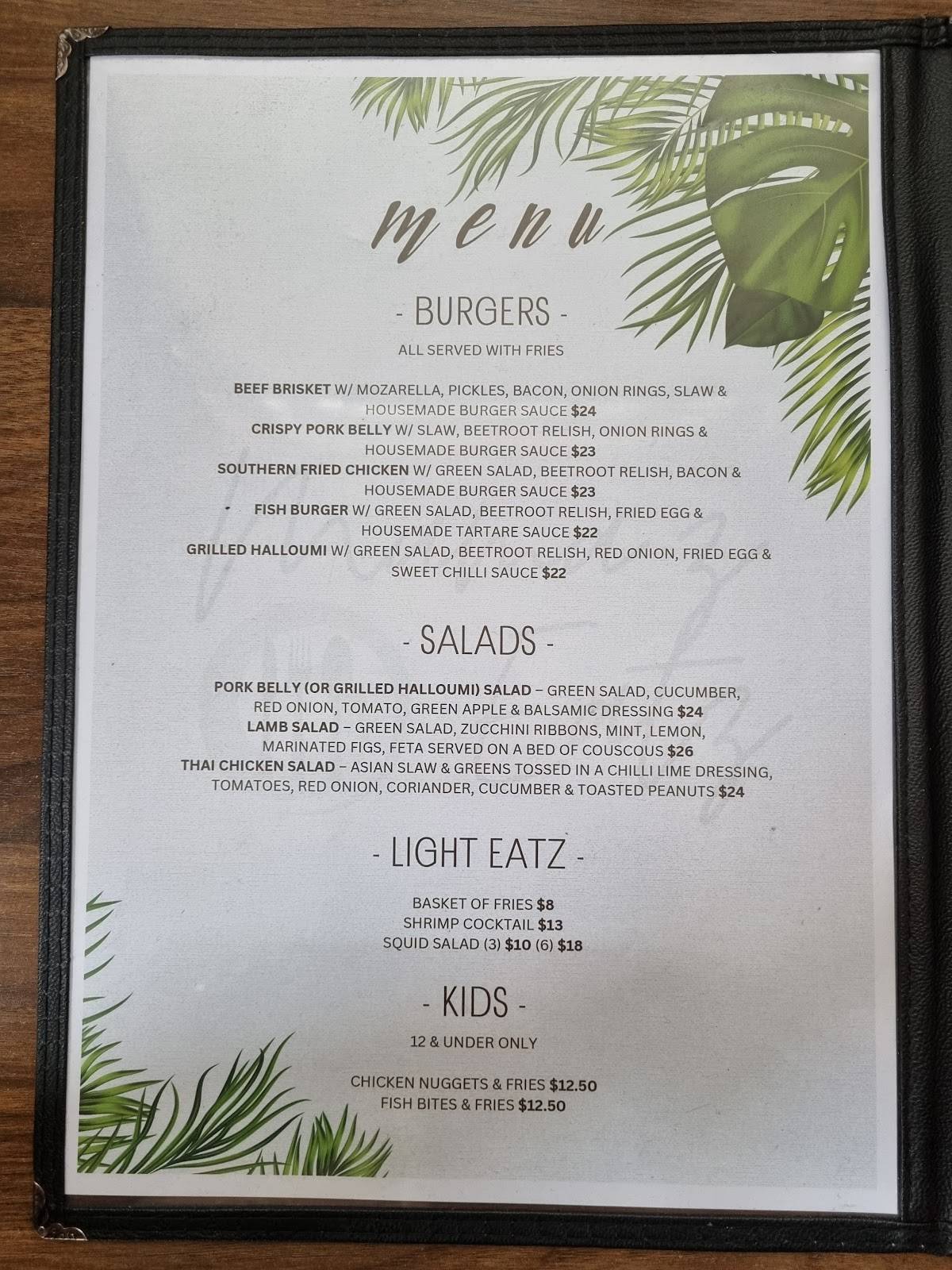 Menu at Mamaz Eatz cafe, Maungaturoto