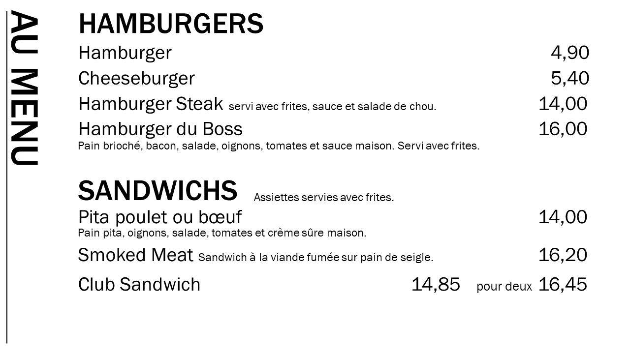 Menu au Maurice Pizzeria, Waterloo