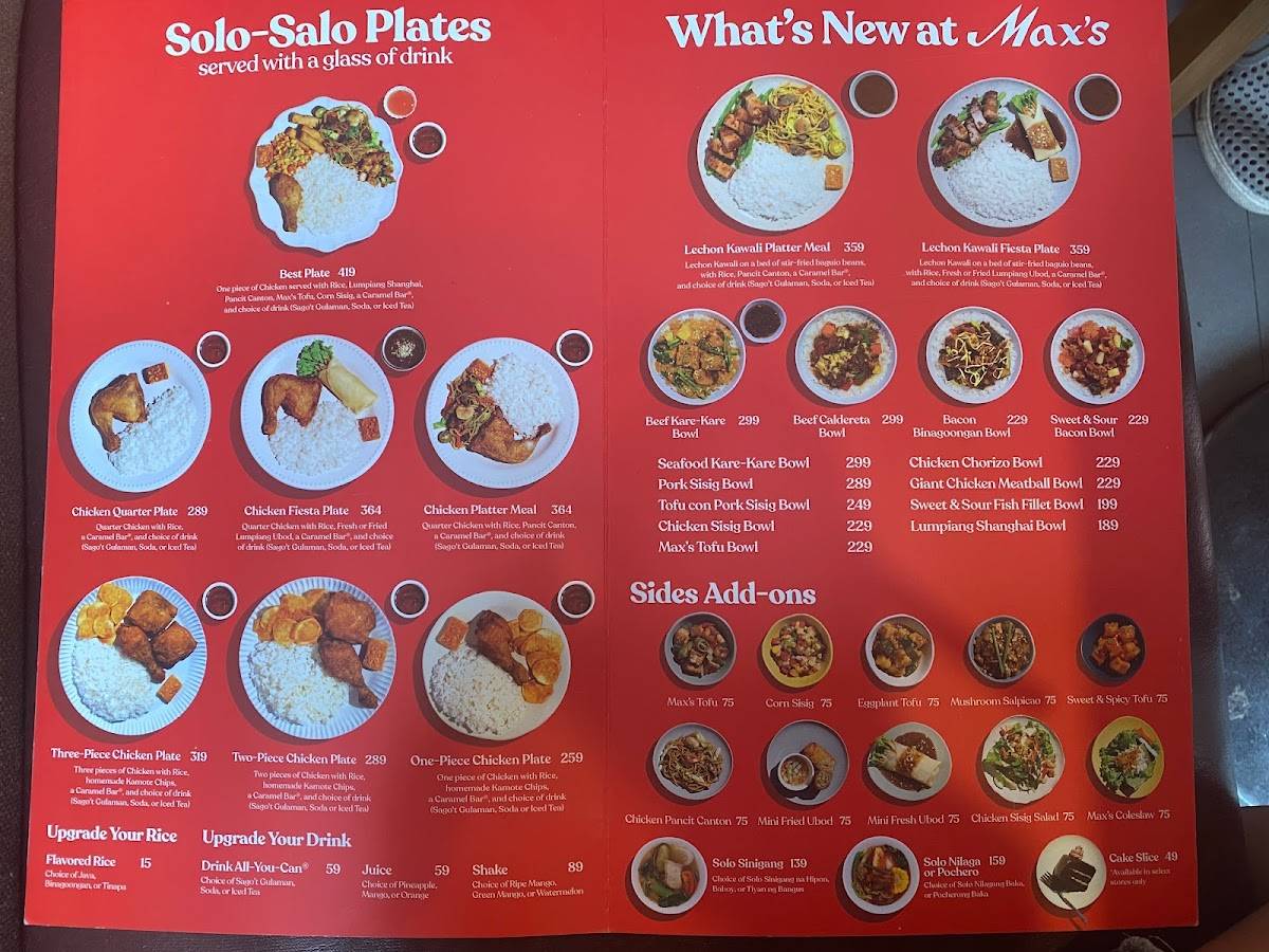 Menu at Max's Restaurant, Calapan, Highway
